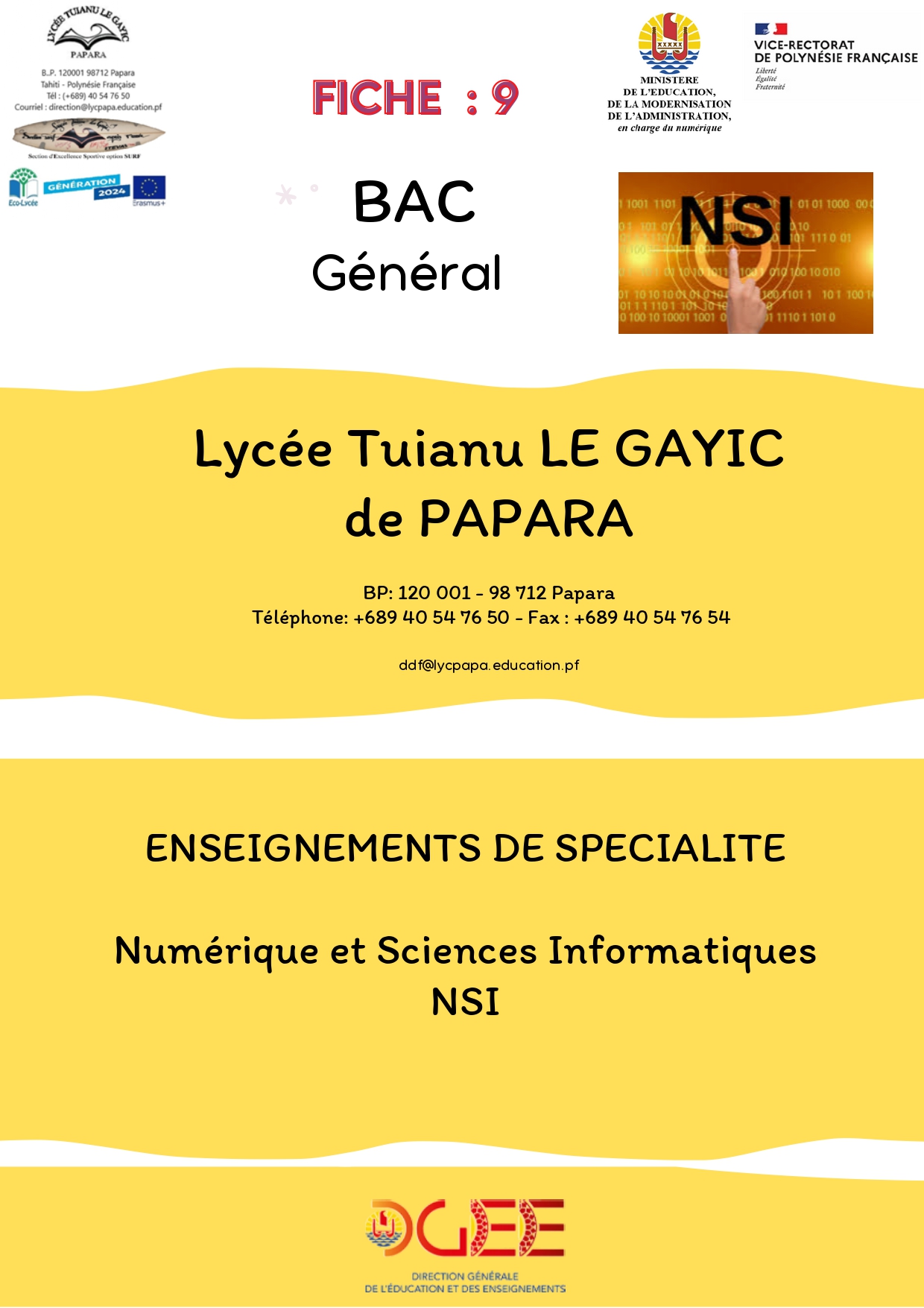 NSI Numérique et sciences informatiques | Lycée Tuianu LE GAYIC de PAPARA